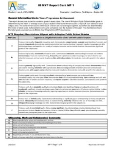 Sample Jefferson IB MYP Report Card Updated - Thomas Jefferson